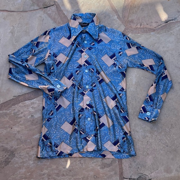 Vintage | Shirts | 96s 70s Focus Career Club Psychedelic Hippie Satin ...